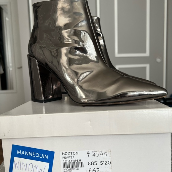 Topshop | Shoes | Topshop Pewter Ankle Block Heel Boot Us 95 | Poshmark